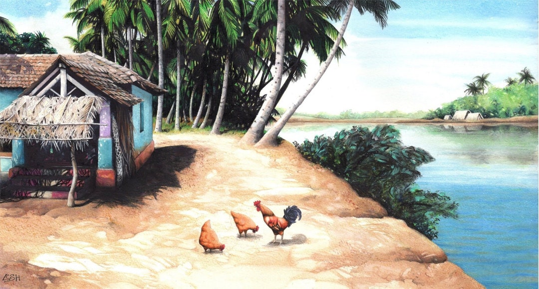 Goa Landscape | Original Watercolour | House on the Sal River | 19" X ...