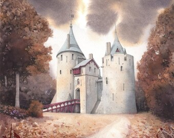 Painting of Castell Coch Cardiff Original Watercolour Castle | Etsy