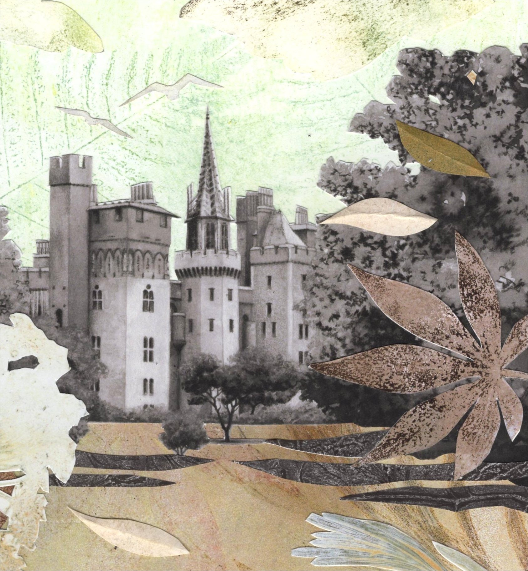 Cardiff Castle Wales | Original Collage | Welsh Castle | Leaf and ...