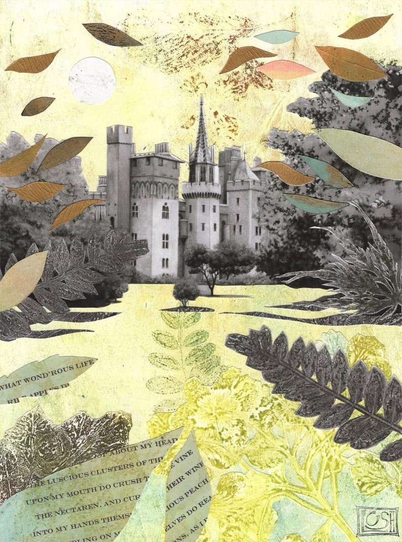 Cardiff Castle print Monoprint collage Welsh castle Fine | Etsy