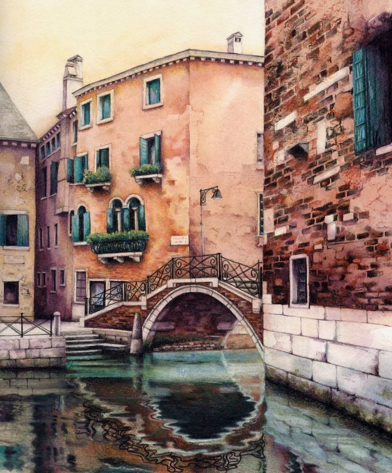 Venetian Canal | Archival Print | 7.5" X 9" | Italian Painting by Helen ...