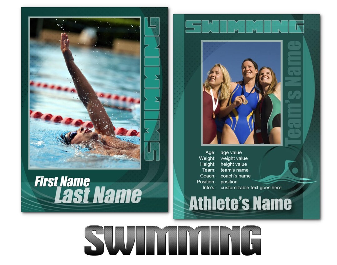 Swimming impact Cards Templates - Etsy
