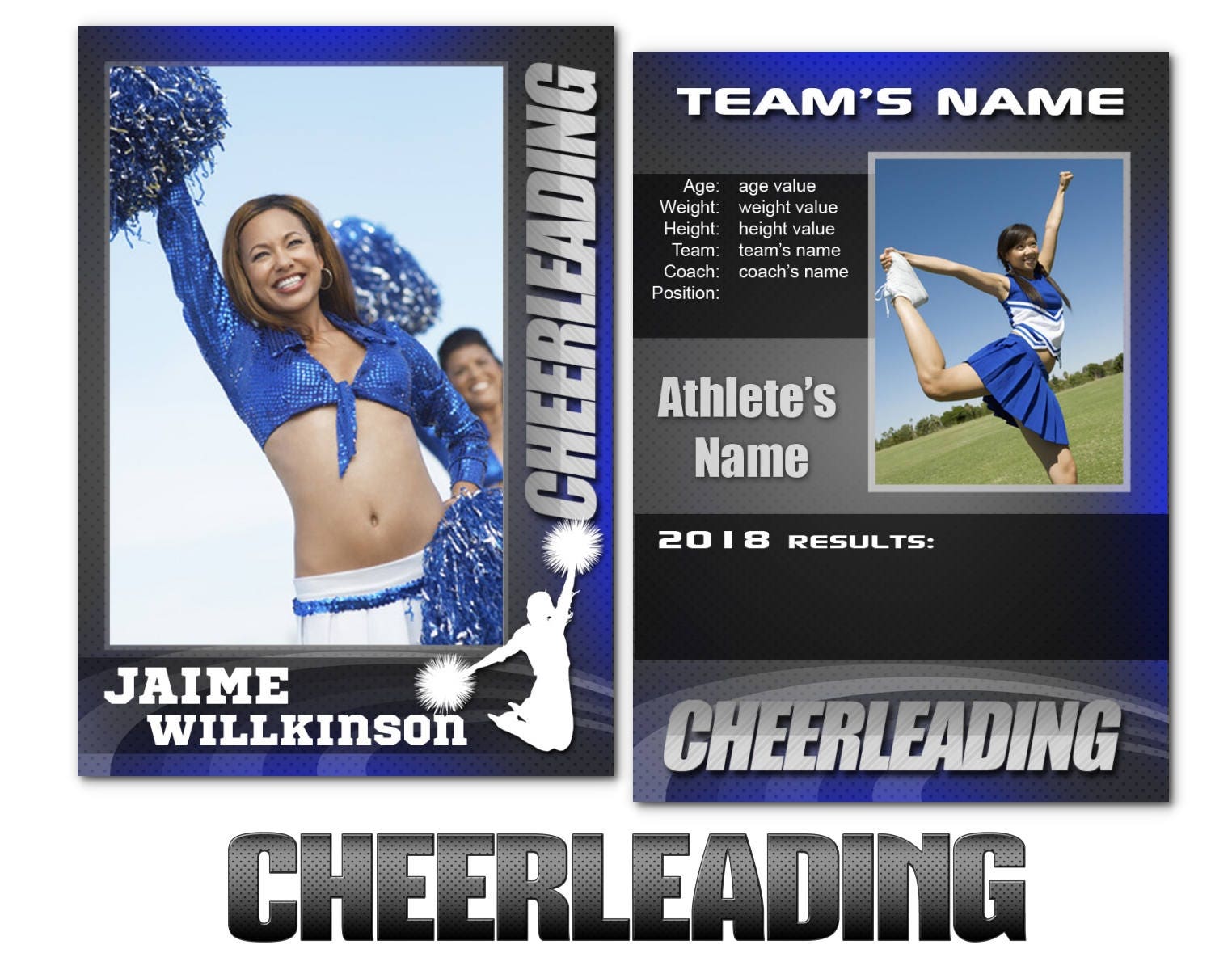 Cheerleading graphite Cards Templates - Etsy