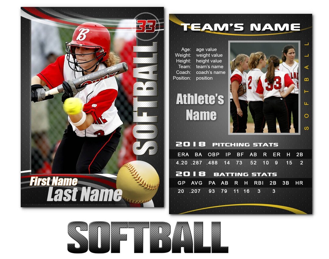 Softball Graphite Cards Templates Etsy