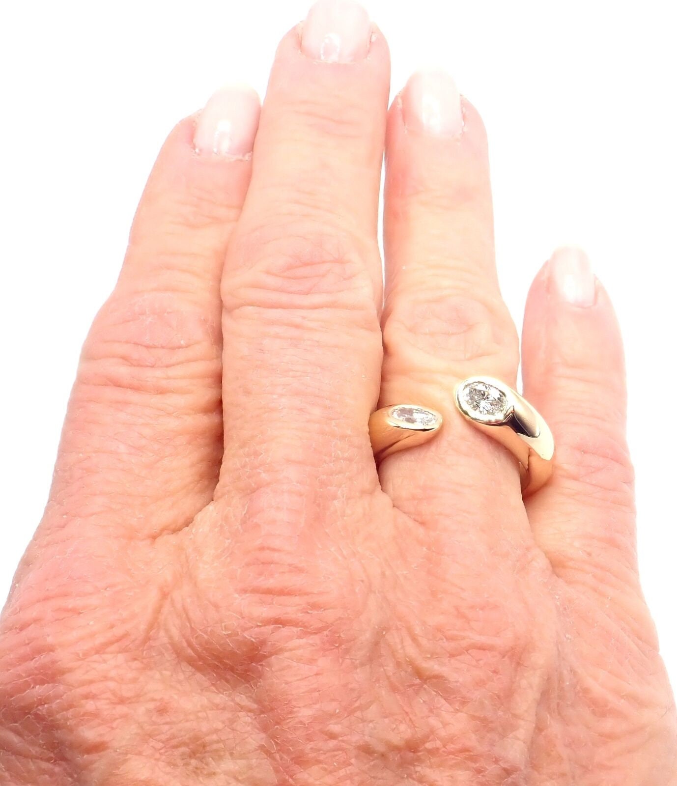 Cartier 18k Yellow Gold Diamond Ellipse Deux Tetes Croisees Bypass Band ...