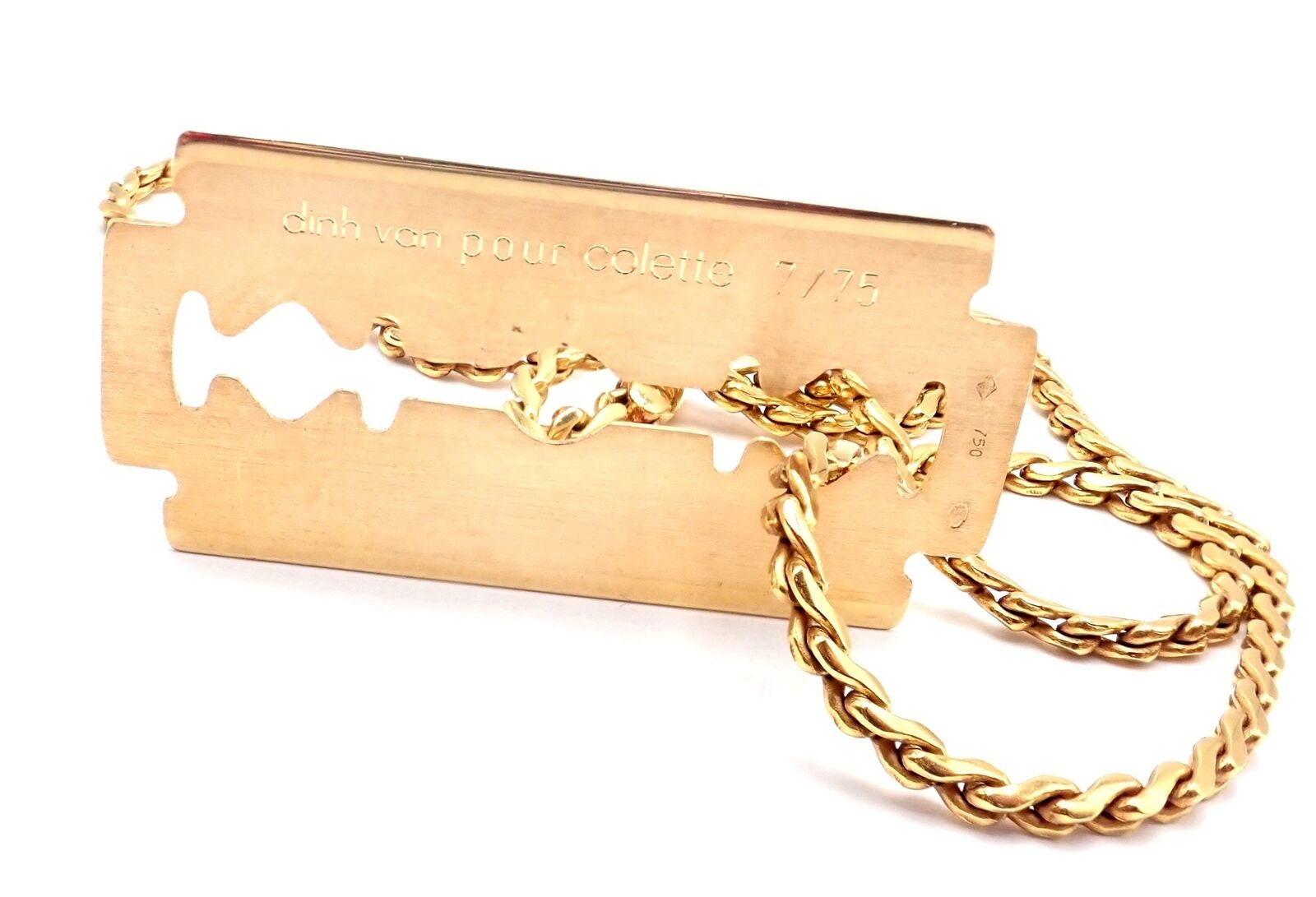 Vintage Dinh Van Cartier 18k Yellow Gold Razor Blade Pendant Chain ...
