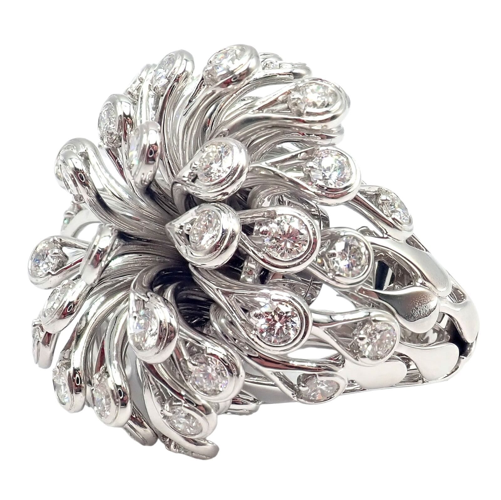 Authentic Christian Dior 18k White Gold 6.5ct Diamond Large Flower Ring ...