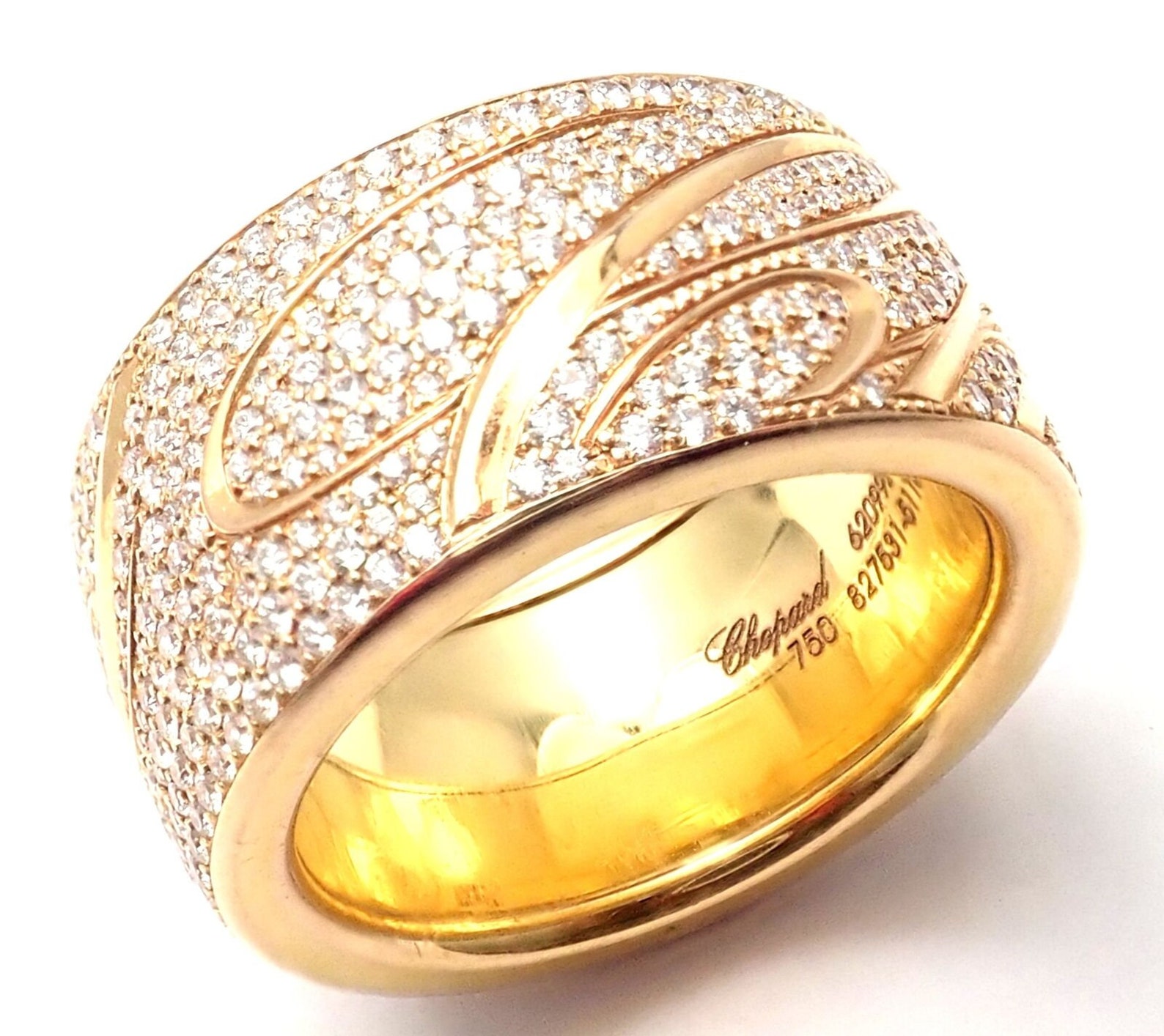 Chopard Chopardissimo 18k Yellow Gold Pave Diamond Signature Band Ring ...