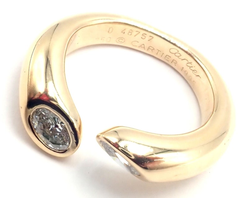 Cartier 18k Yellow Gold Diamond Ellipse Deux Tetes Croisees Bypass Band ...