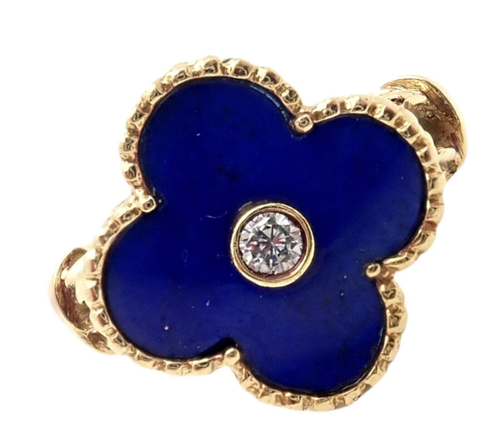 Van Cleef & Arpels Alhambra 18k Yellow Gold Lapis Lazuli Diamond Ring ...