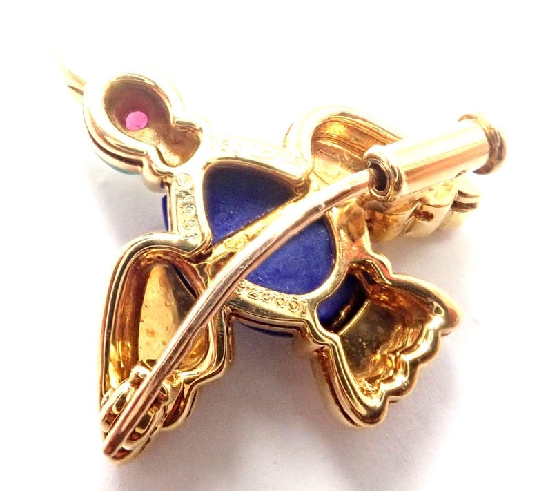 Authentic Vintage Cartier 18k Yellow Gold Lapis Lazuli Ruby Bird Pin ...