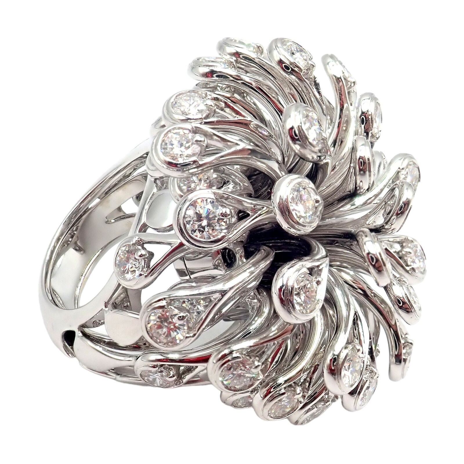 Authentic Christian Dior 18k White Gold 6.5ct Diamond Large Flower Ring ...