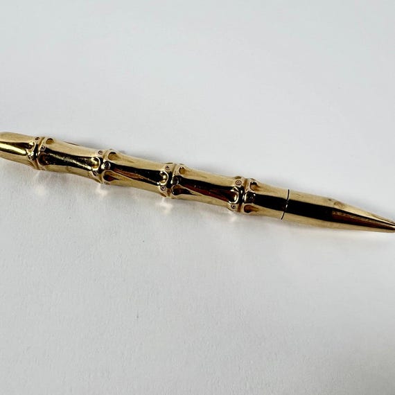 Vintage 1940's Louis Tamis Bamboo Pen 14K Solid Yello… - Gem