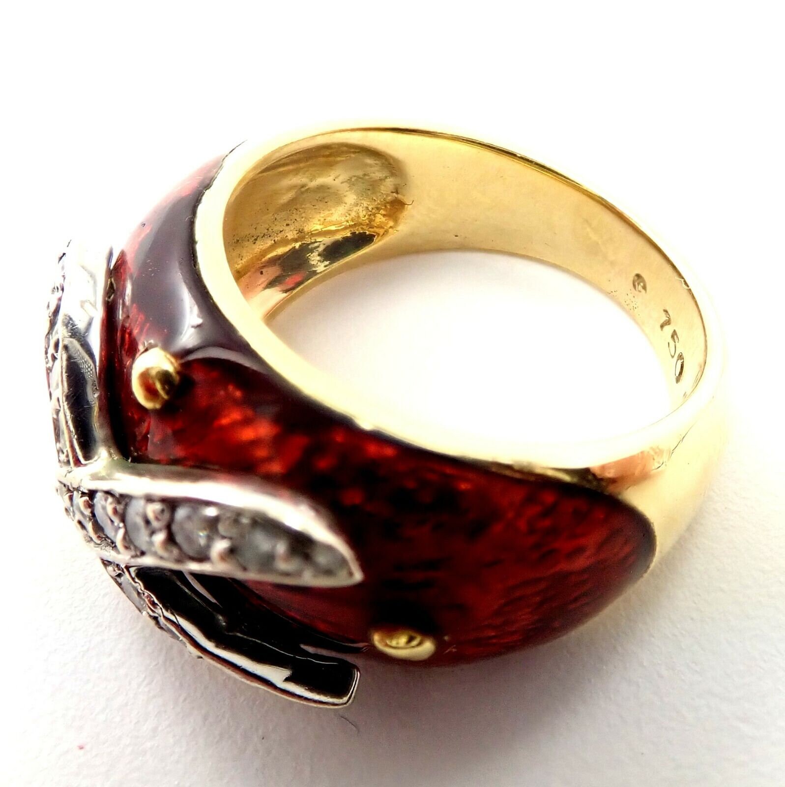 Authentic Hidalgo 18K Yellow Gold Red Enamel X Diamond Ring Sz 5 - Etsy