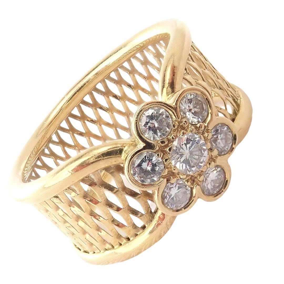 Authentic Van Cleef & Arpels 18k Yellow Gold Diamond Mesh Fleurette ...