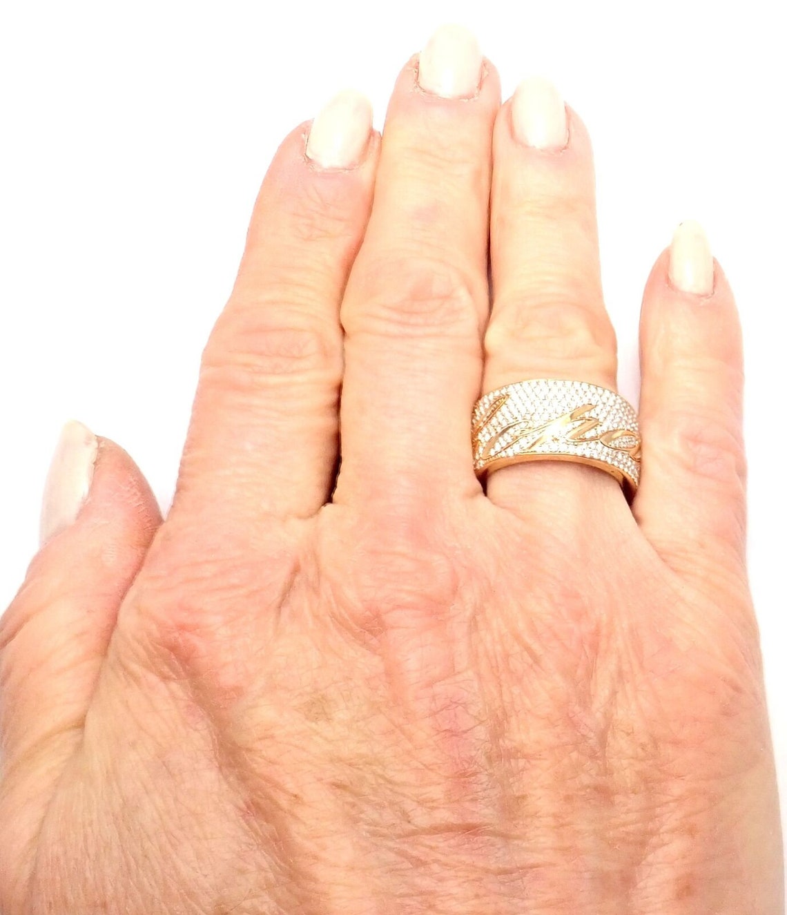 Chopard Chopardissimo 18k Yellow Gold Pave Diamond Signature Band Ring ...