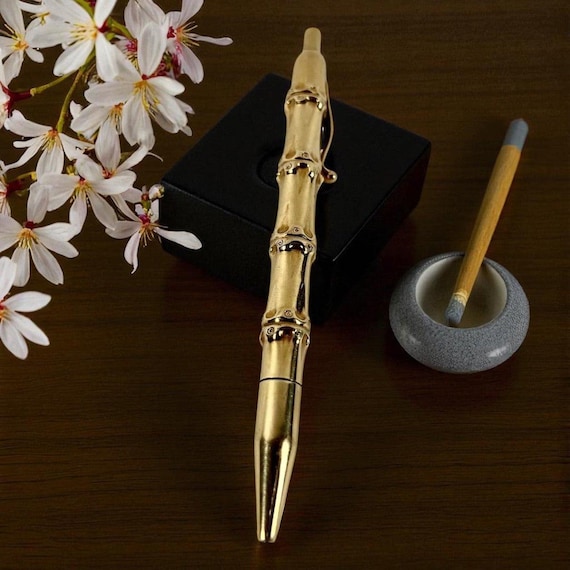 Vintage 1940's Louis Tamis Bamboo Pen 14K Solid Yello… - Gem