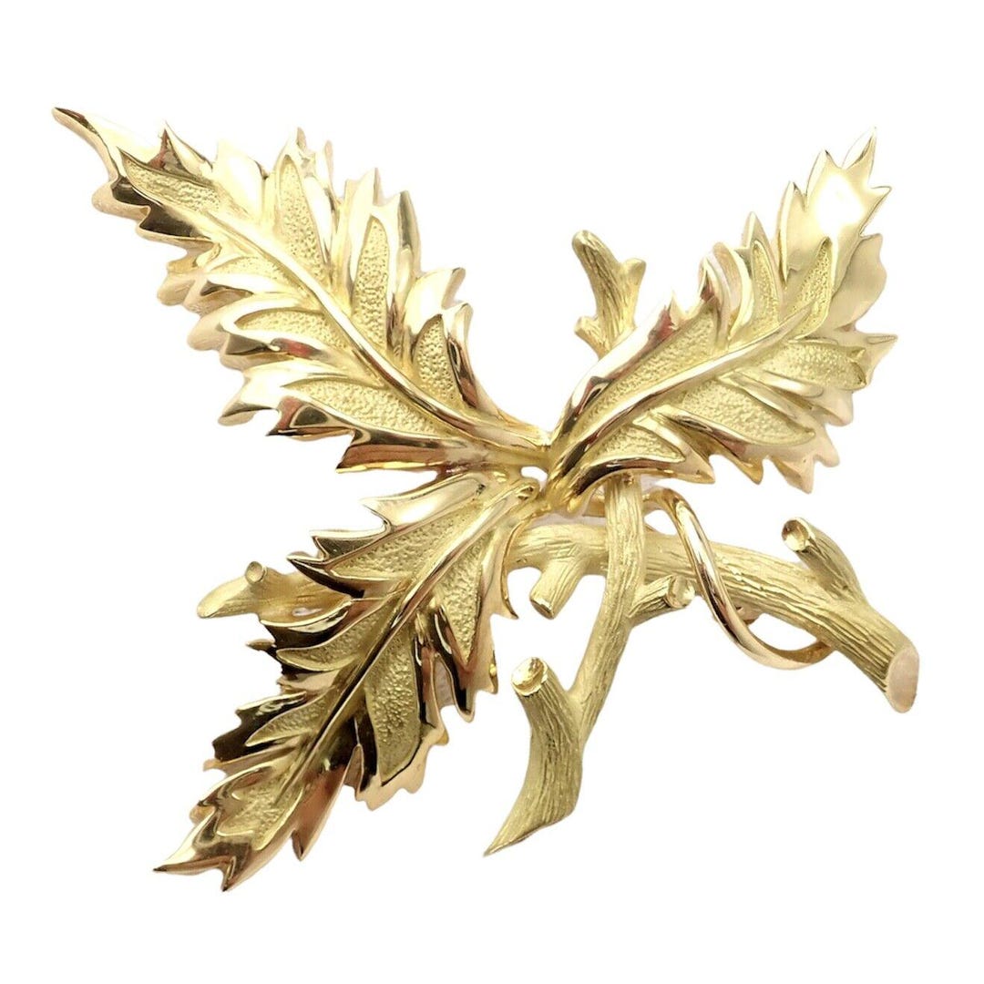Rare Tiffany & Co Schlumberger 18k Yellow Gold Three Leaf Pin Brooch ...