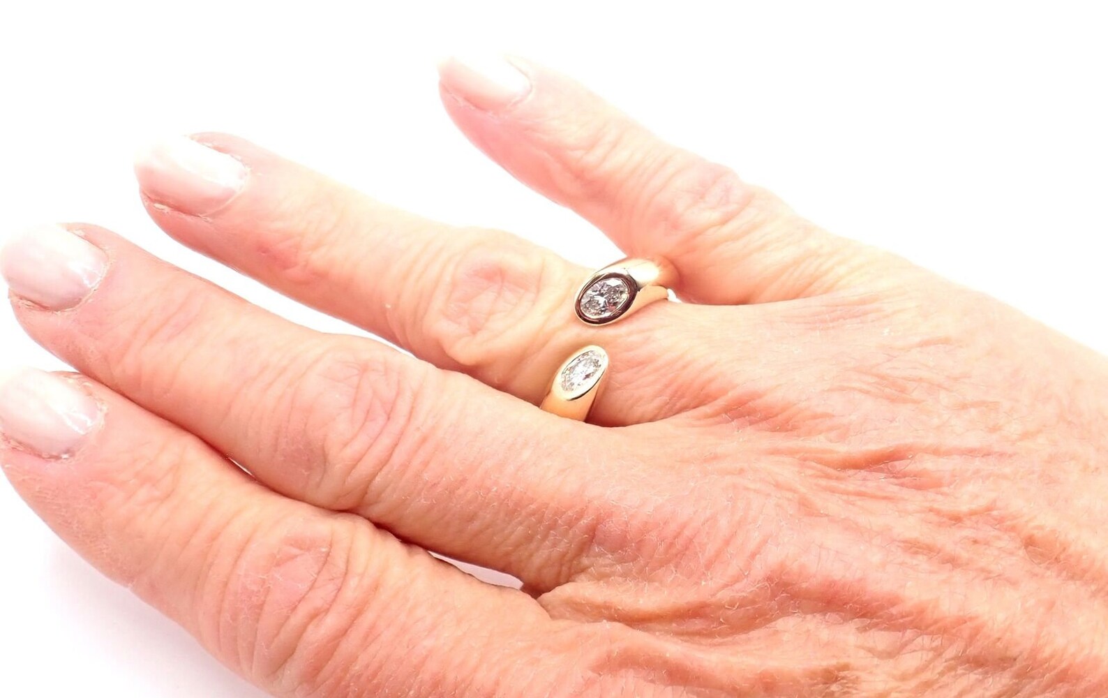 Cartier 18k Yellow Gold Diamond Ellipse Deux Tetes Croisees Bypass Band ...