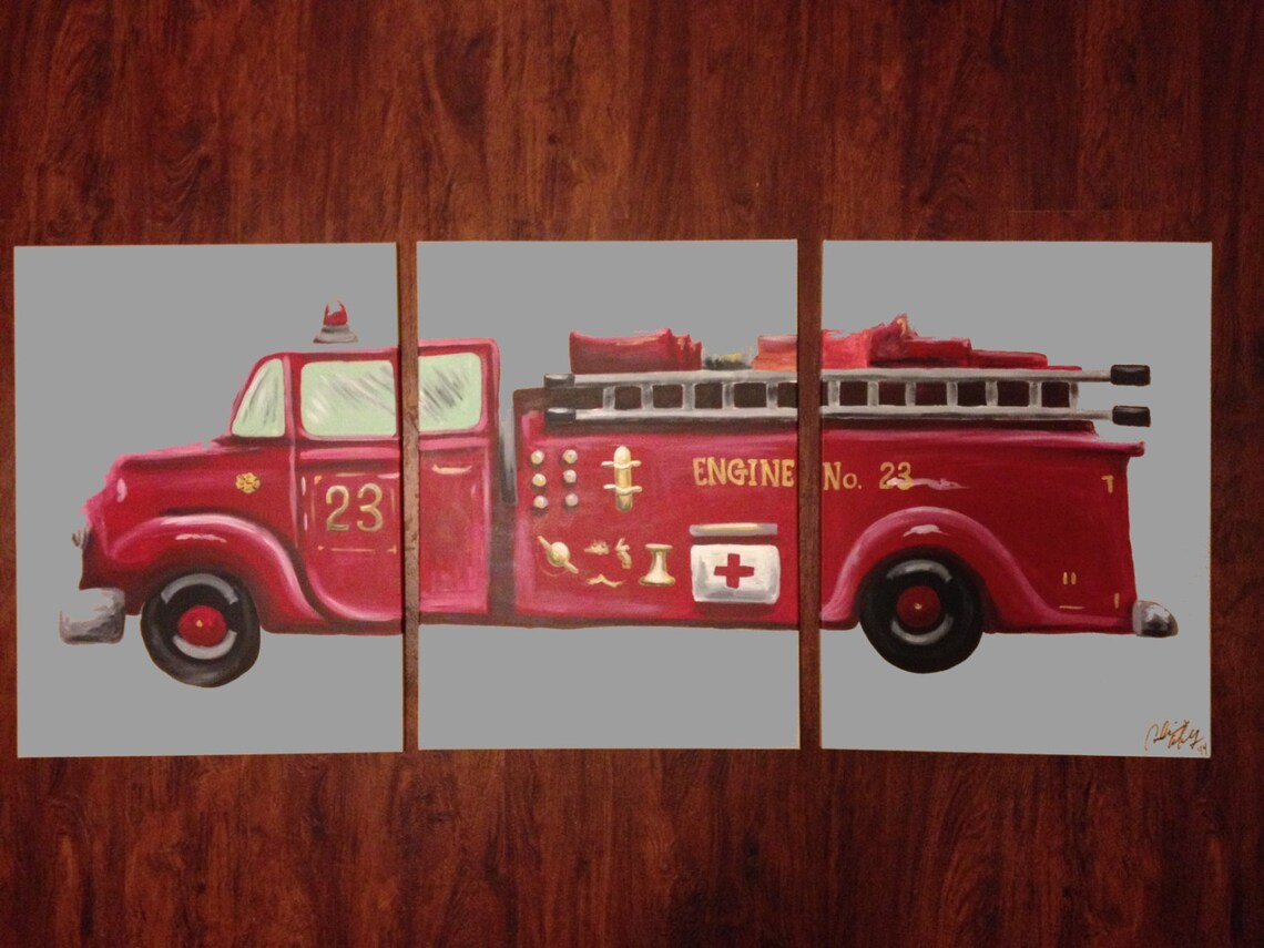 3 Piece Personalized Fire Engine Modern Nursery Children's Fire ...