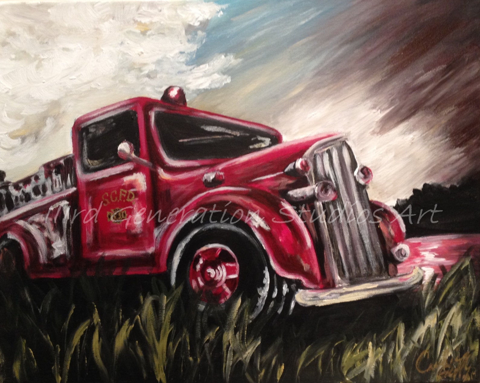 Made to Order Antique Fire Truck Painting - Etsy