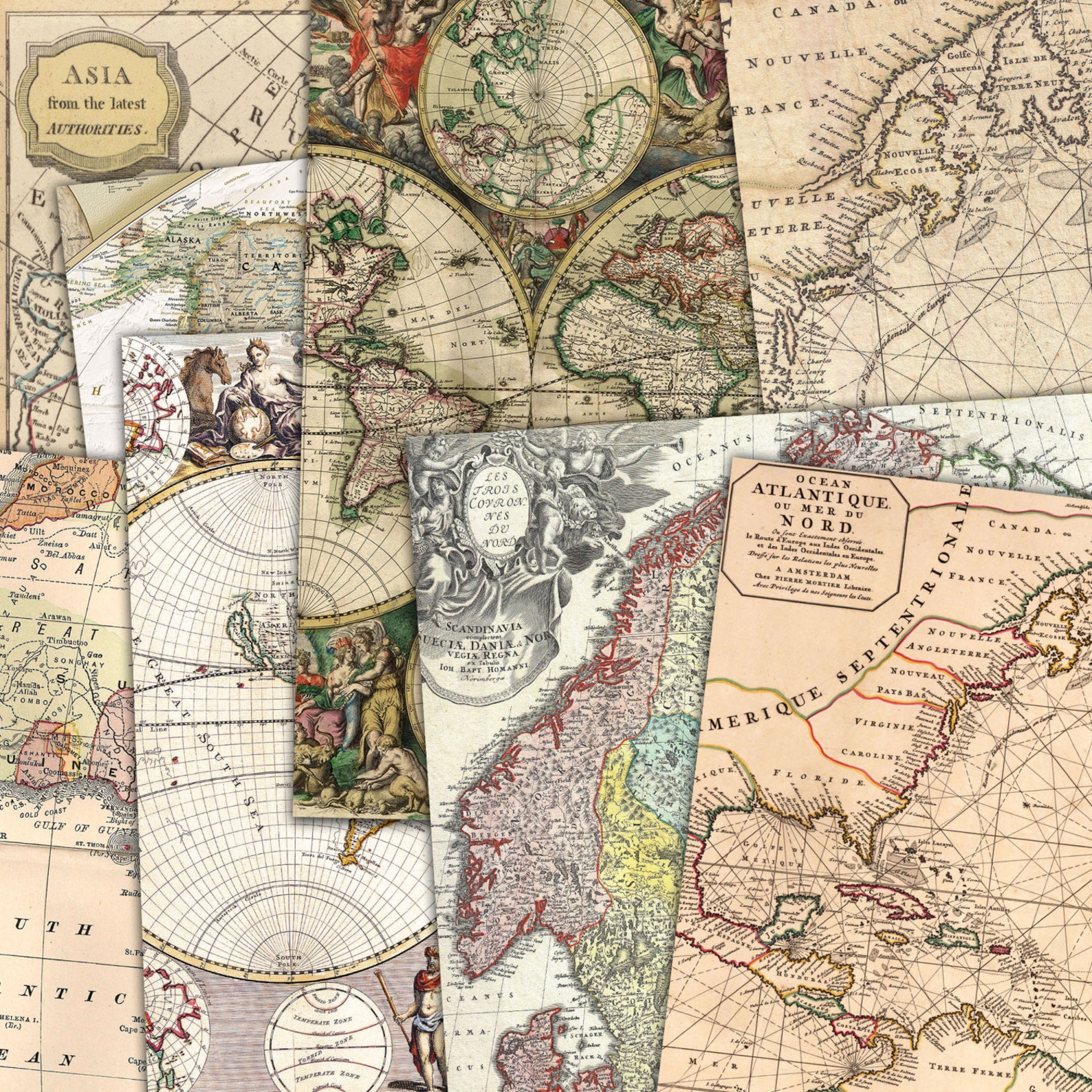 Vintage Maps Instant Download Digital Paper Vintage Maps | Etsy