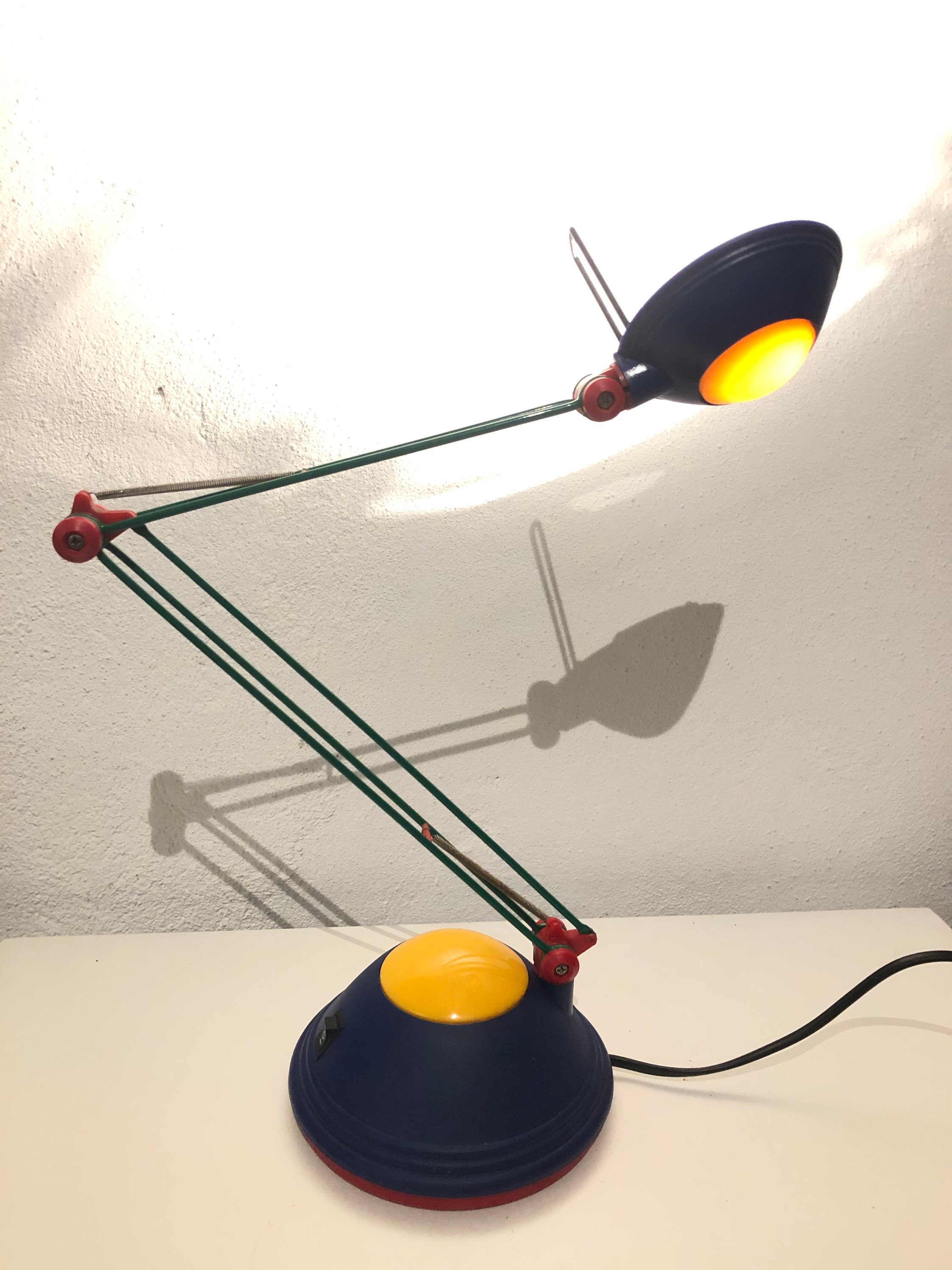 Vintage Memphis Style Design Table Lamp in Red, Yellow, Green and Blue ...