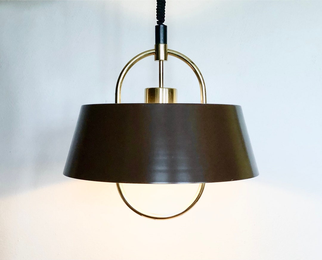 Danish Mid Century “hercules” Ceiling Lamp in Brass and Brown Painted ...