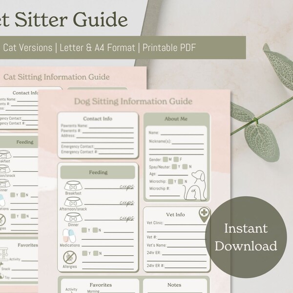 Pet Sitting Forms - Etsy