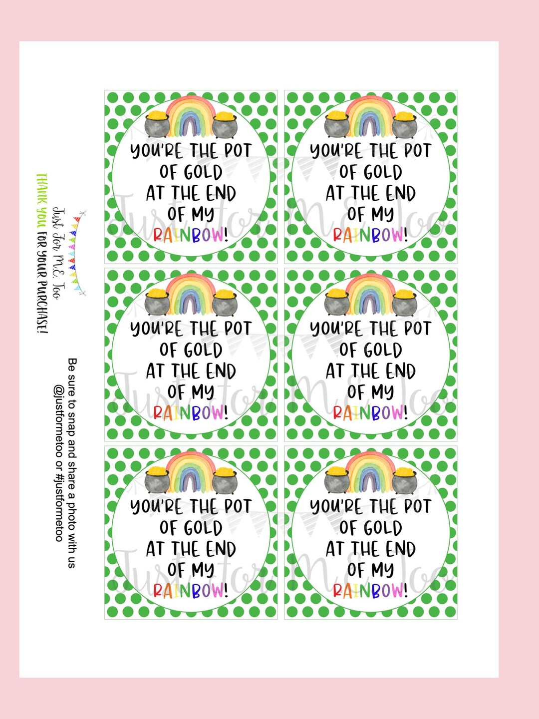 St. Patrick's Day Printable Tags, Instant Download, Pot of Gold Tags ...