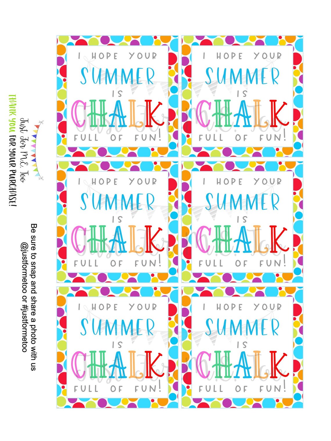 Summer Printable Chalk Gift Tag Chalk Full of Fun Kids Tag - Etsy