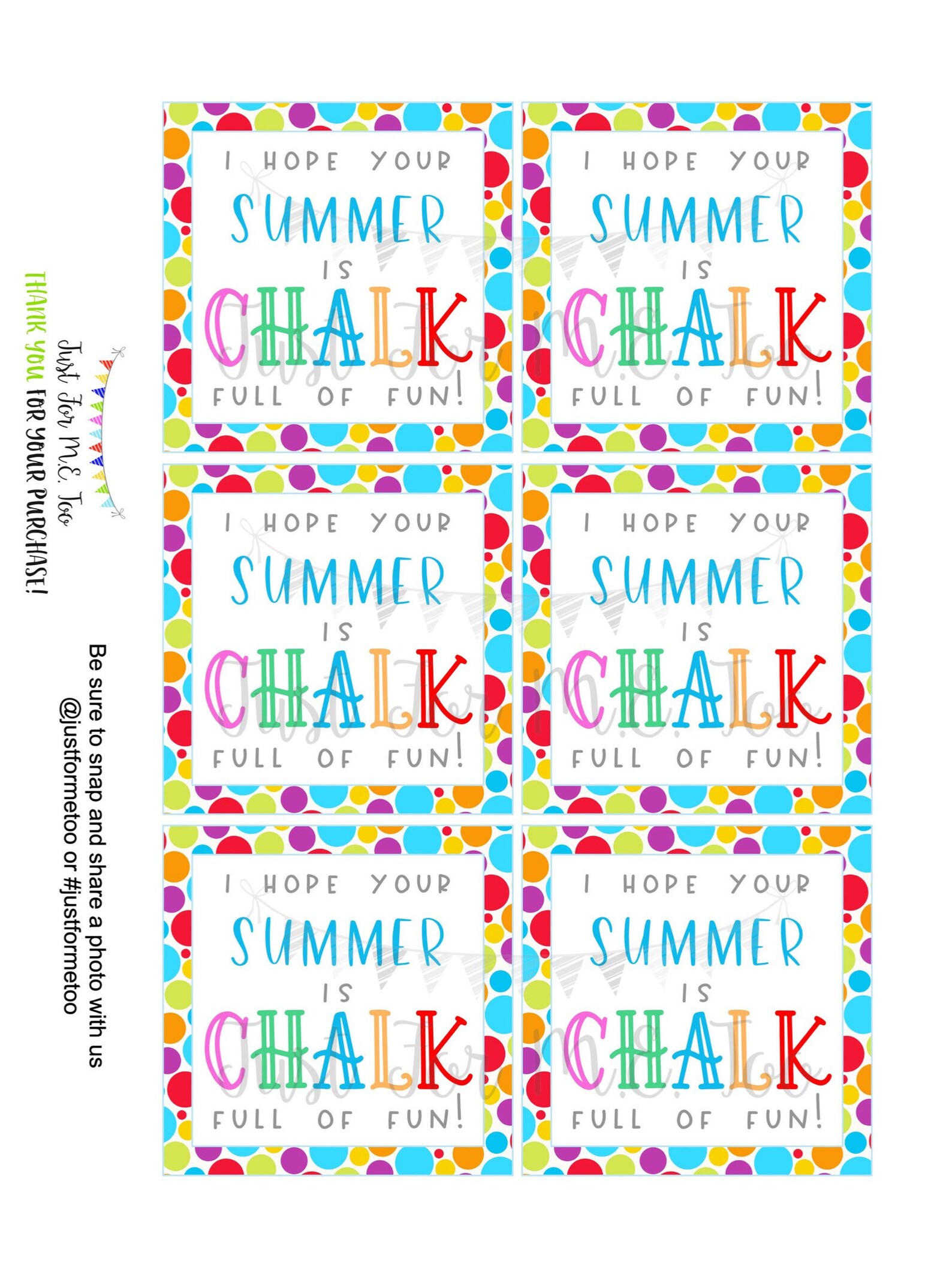 Summer Printable Chalk Gift Tag Chalk Full of Fun Kids Tag - Etsy