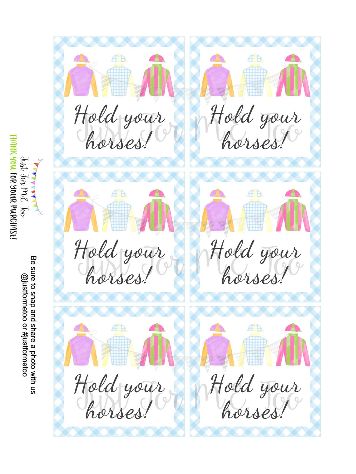 Derby Printable Tags, Instant Download, Derby Day, Printable, Jockey ...