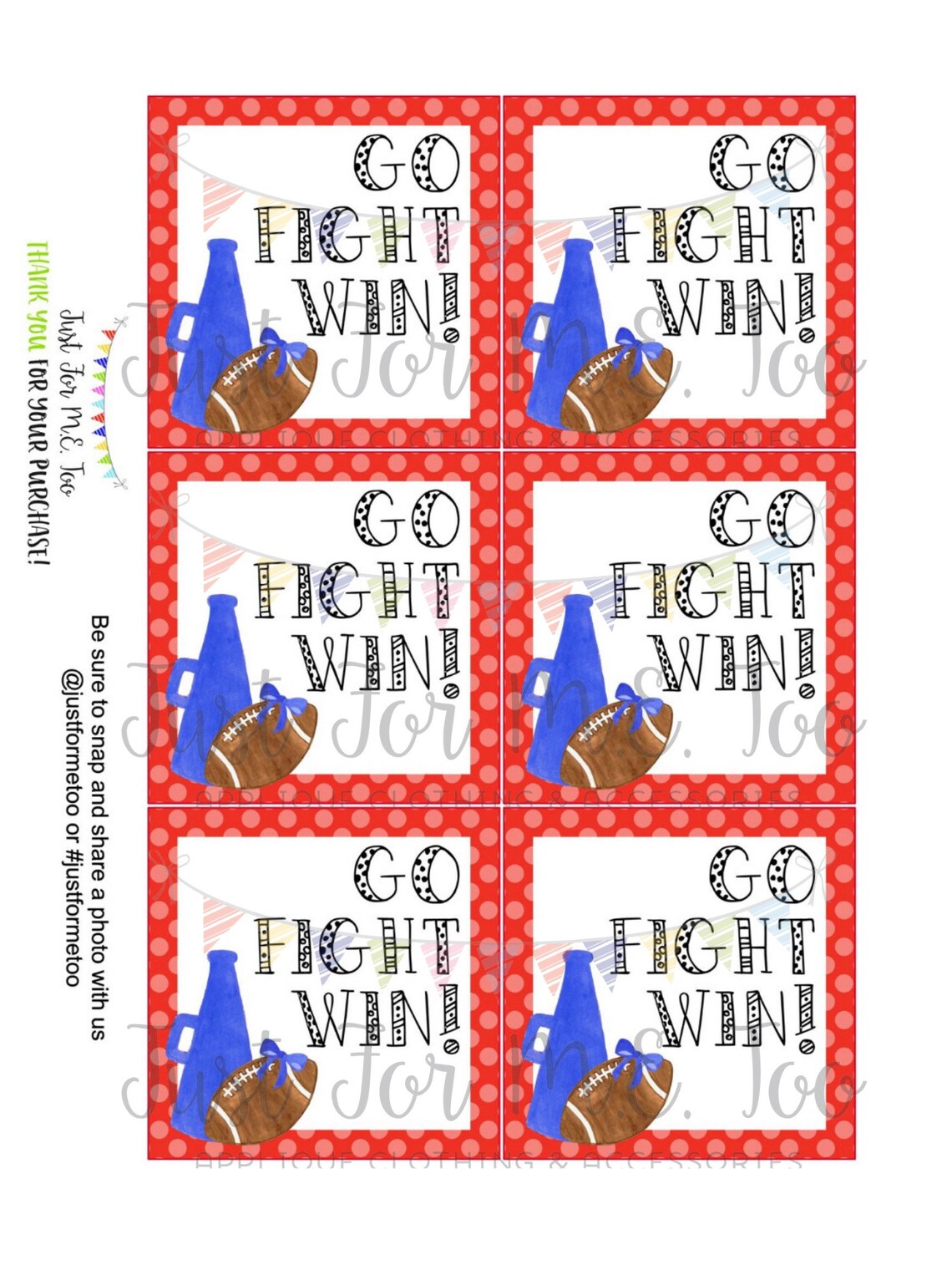 Football Printable Tags Go Fight Win Instant Download | Etsy