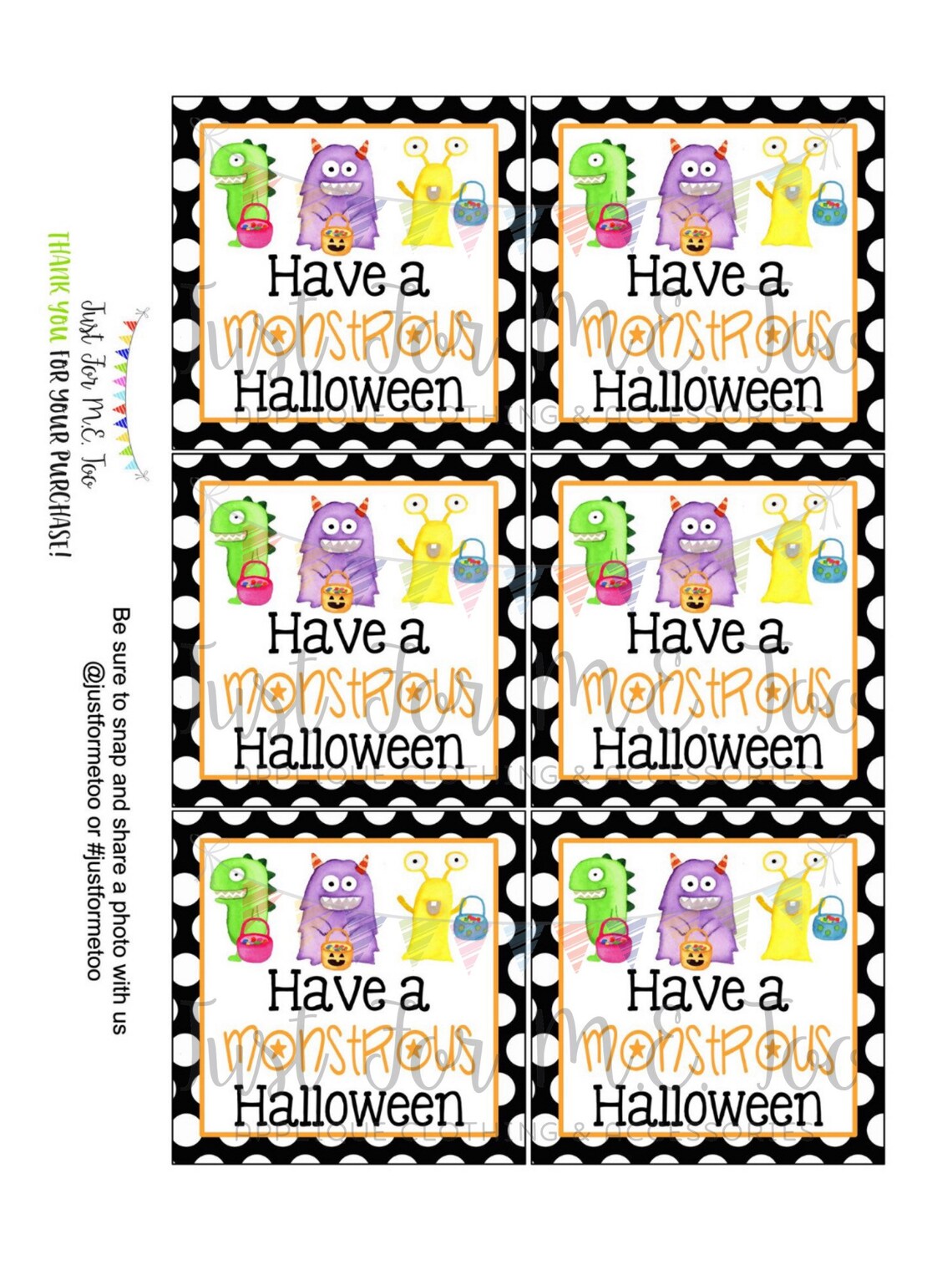 Halloween Printable Tags Instant Download Monster Halloween | Etsy