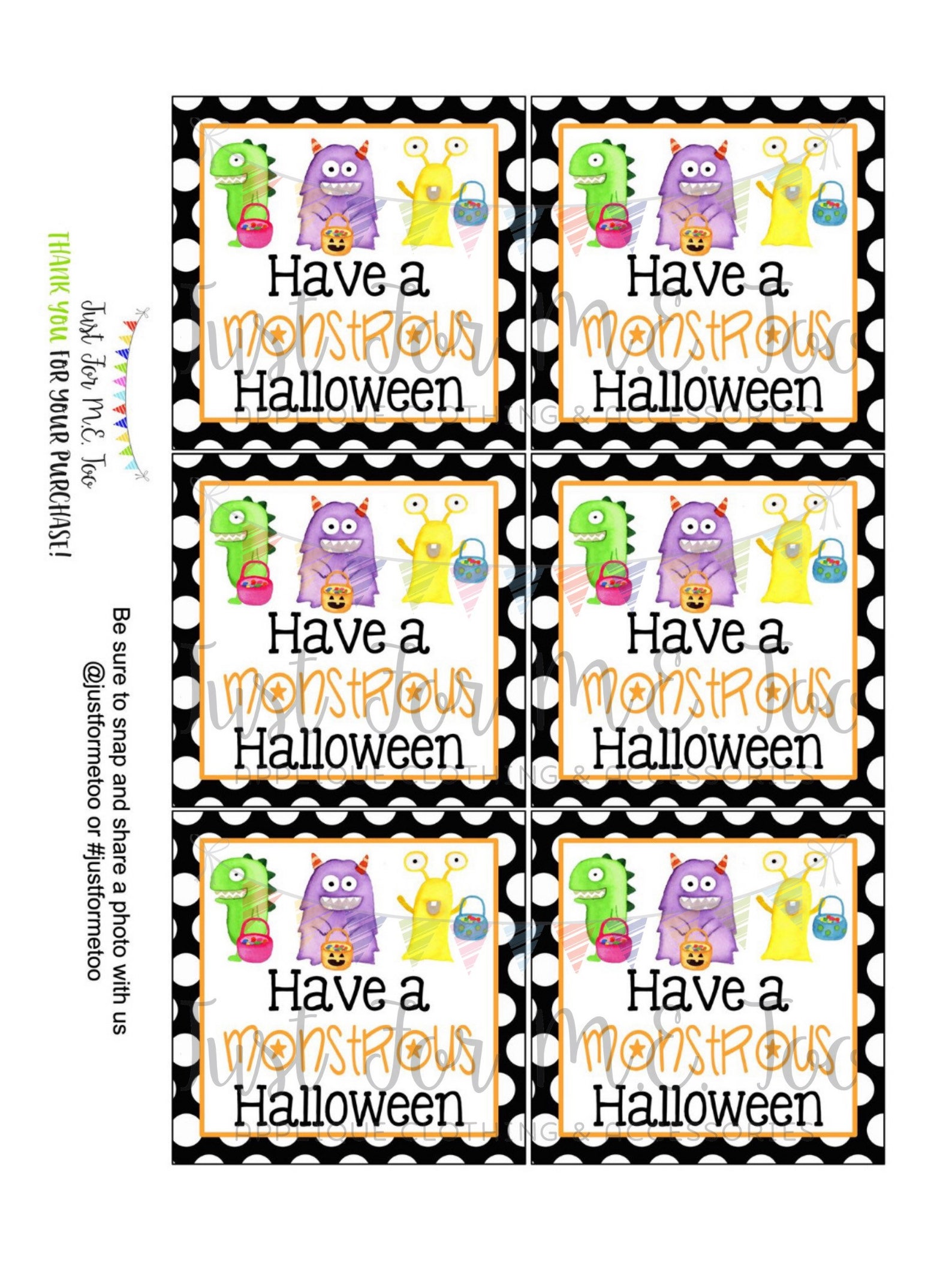 Halloween Printable Tags Instant Download Monster Halloween | Etsy