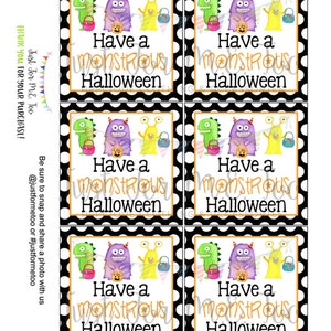 Halloween Printable Tags, Instant Download, Monster Halloween Tags ...