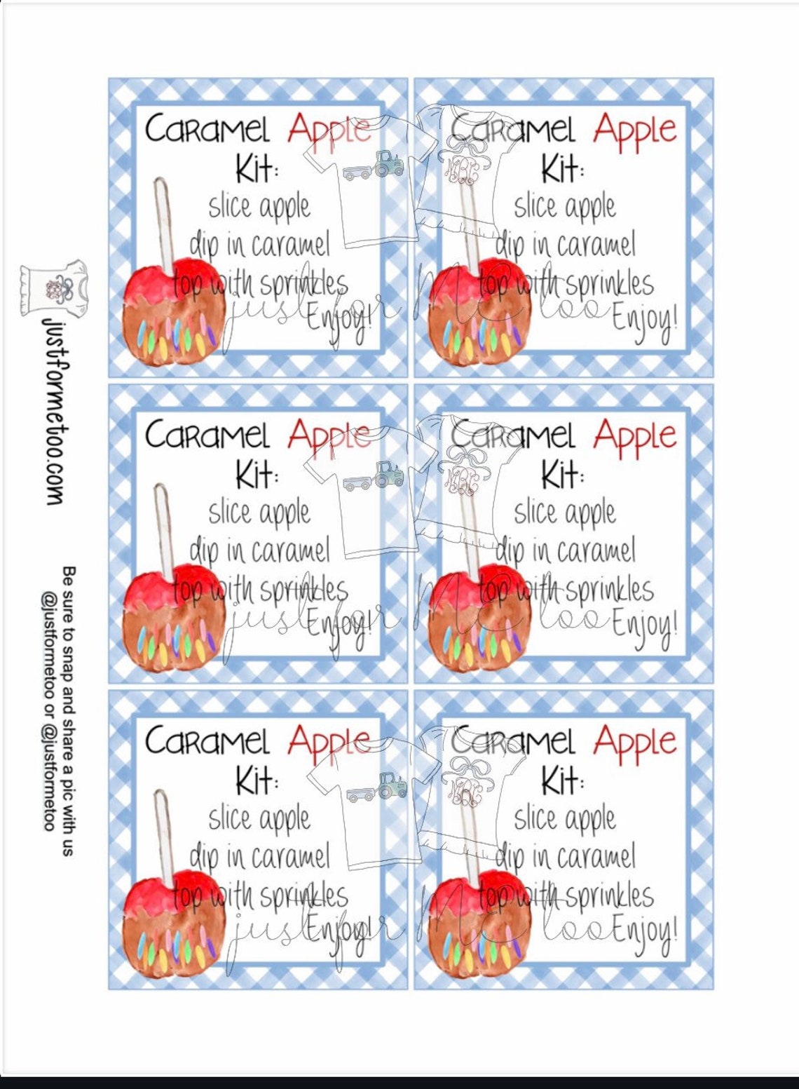 Caramel Apple Printable Tags Caramel Apple Kit Instant | Etsy