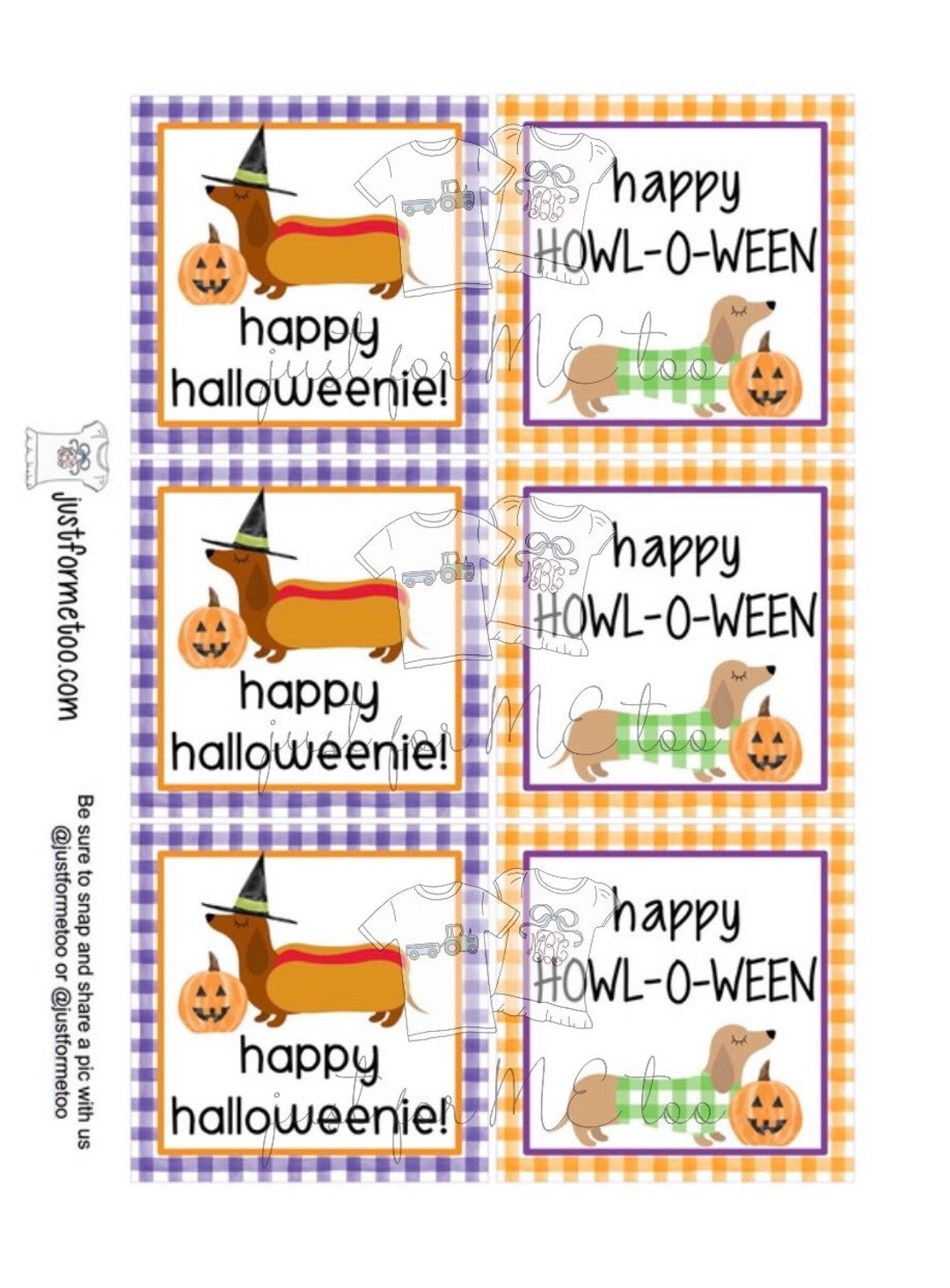 Halloween Dog Printable Tags, Instant Download, Halloween Tags, Square ...