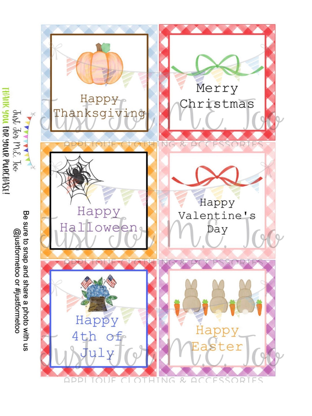 Printable Tags, Digital Download, Month Tags, Square Gift Tags, Holiday ...