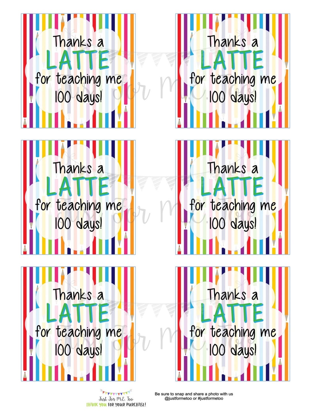 School Printable Tags, 100th Day of School, Thanks a Latte, School Tags ...