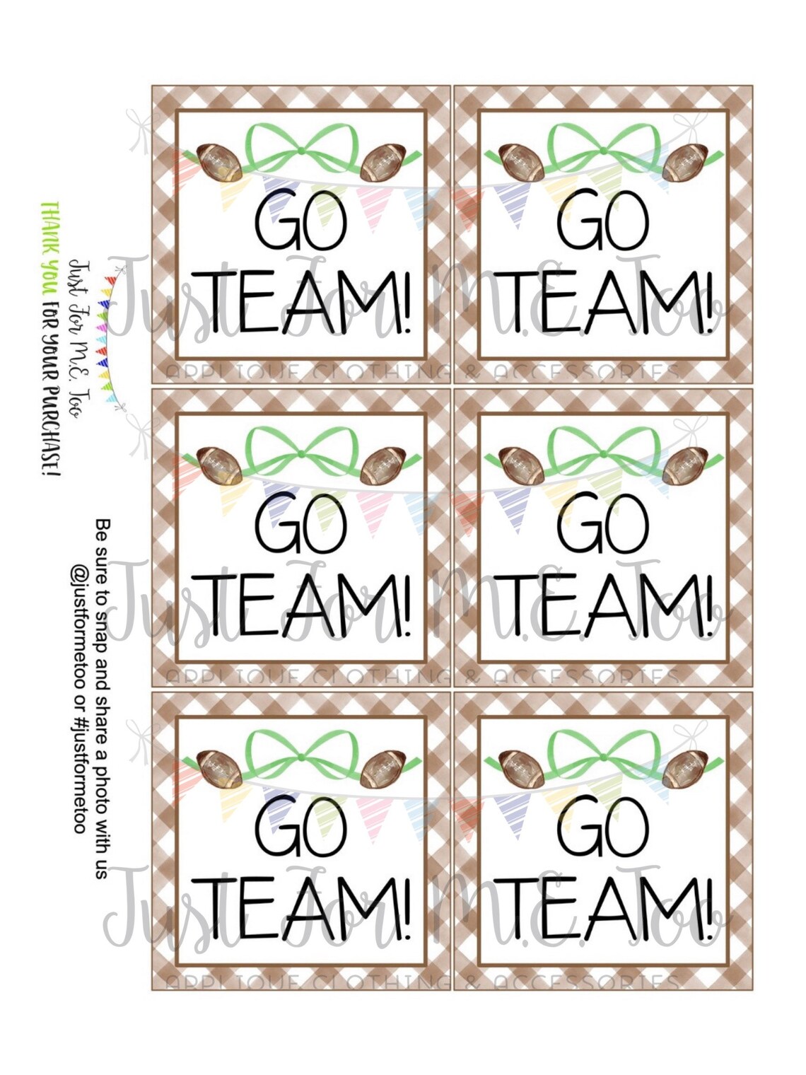 Football Printable Tags, Go Team, Instant Download, School Tags ...