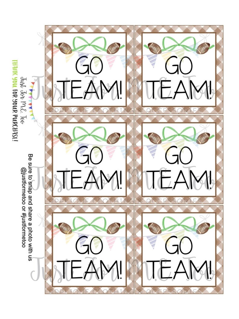Football Printable Tags, Go Team, Instant Download, School Tags ...