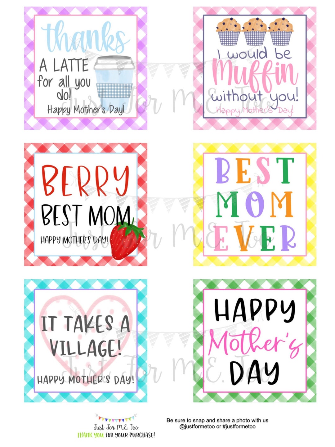 Mother's Day Printable Gift Tags: Muffin, Coffee, Berry (JPEG) - Etsy