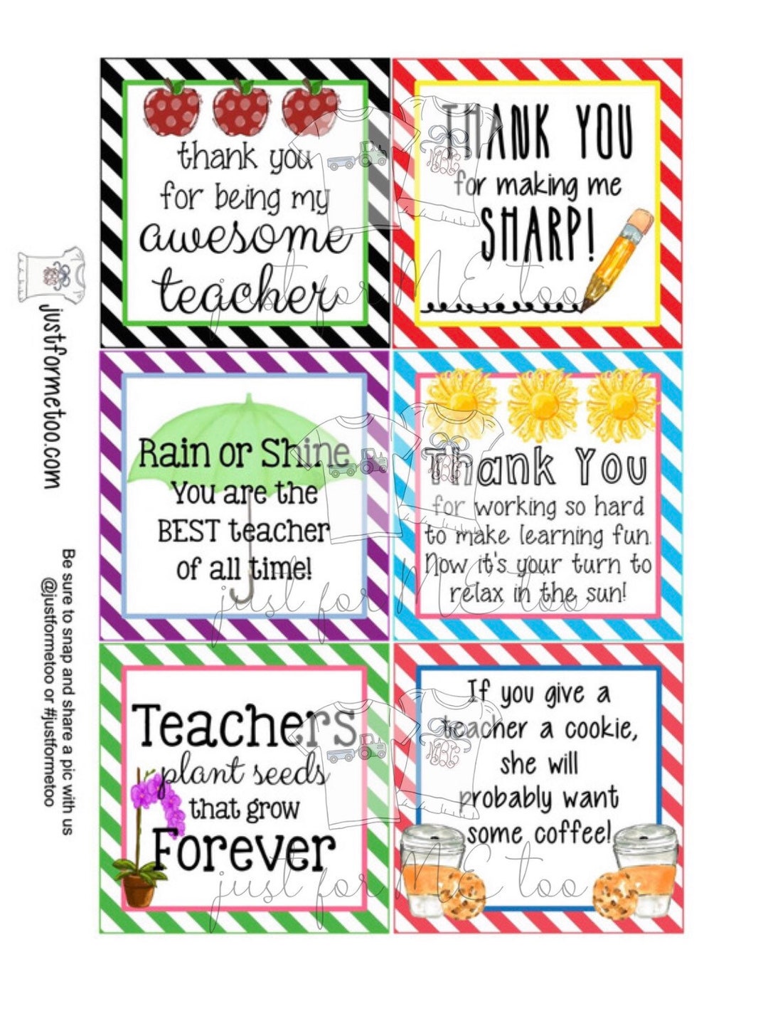 Teacher Appreciation Printable Tags, Instant Download, Teacher Tags ...