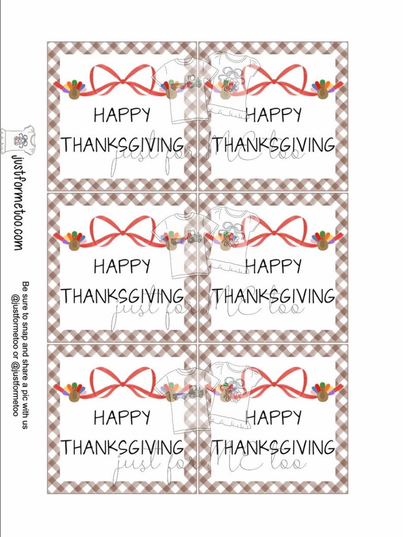 Turkey Printable Tags Instant Download Happy Thanksgiving | Etsy