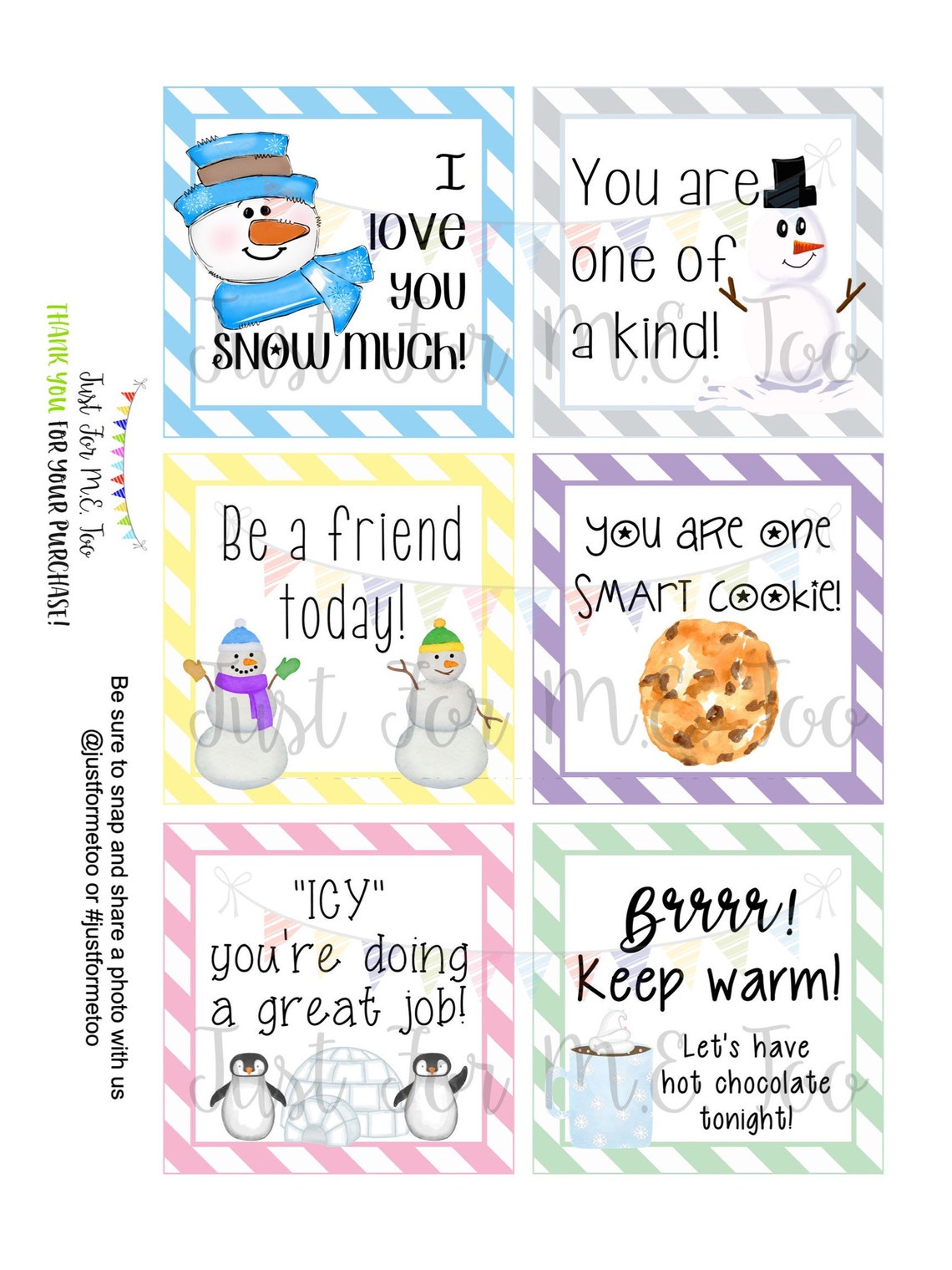 Winter Lunchbox Notes Printable Tags, January Lunch Notes, School Notes ...