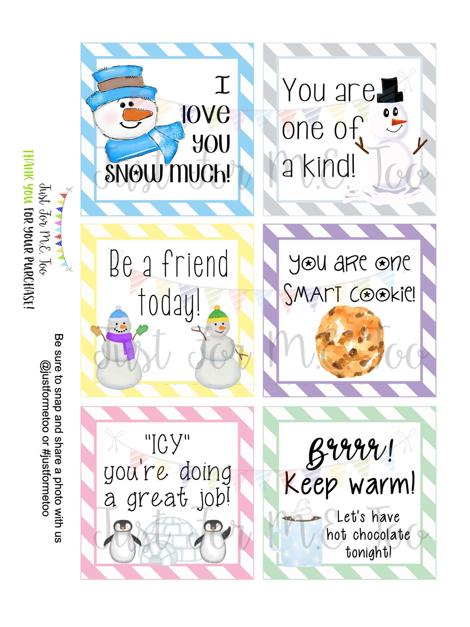 Winter Lunchbox Notes Printable Tags, January Lunch Notes, School Notes ...