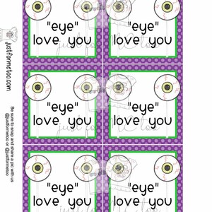 Halloween Printable Tags, Instant Download, Eye Love You, Square Gift ...