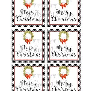 Merry Christmas Gingham Printable Tags, Instant Download, Christmas ...